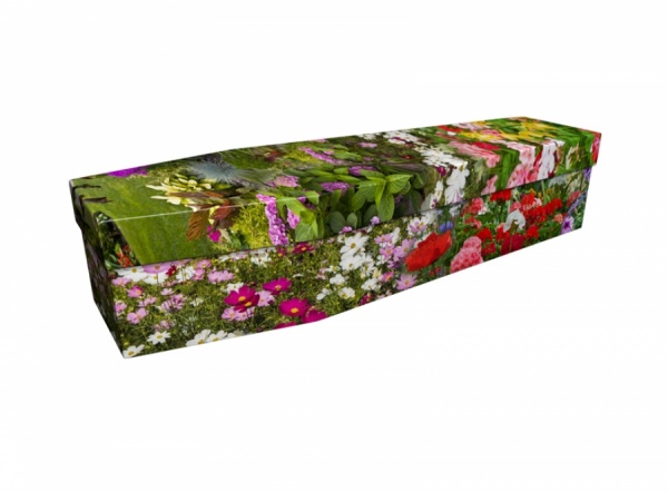 Cardboard Coffin with Wild Garden picture - The green coffin company.com
