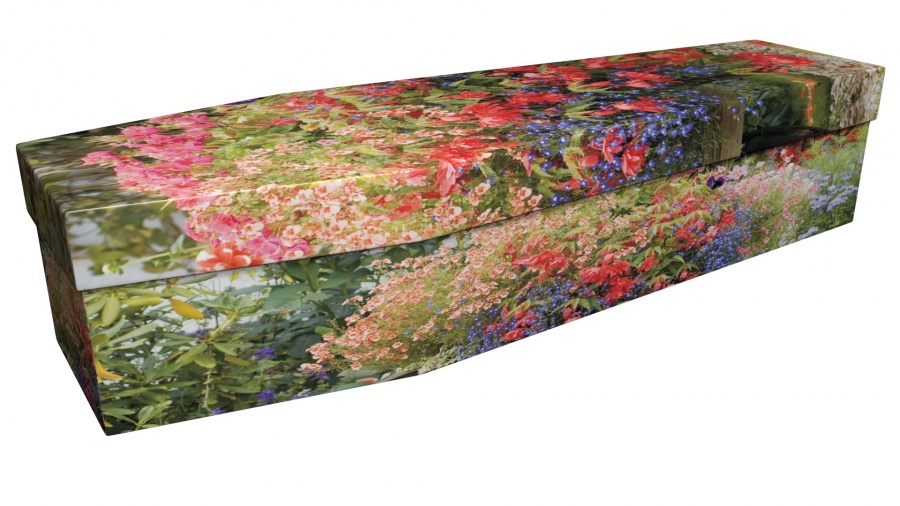 Cardboard Coffin with Garden Picture - The green coffin company.com