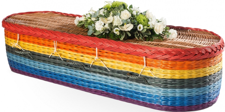 English Willow Rounded Coffin in Rainbow Colours - The green coffin ...